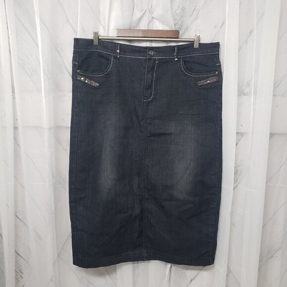 No Fuze | Skirts | No Fuze Indigo Distressed Denim Western Knee Length ...